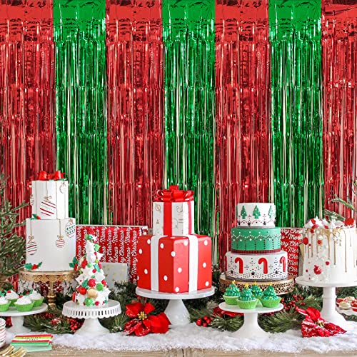 LYUBASA 3 Pack Christmas Party Decorations, Red and Green Tinsel Foil Fringe Curtains,Ugly Sweater theme Photo Booth Prop Streamer Backdrop decor Indoor outdoor Party Supplies for Happy New Year party