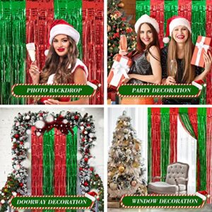 LYUBASA 3 Pack Christmas Party Decorations, Red and Green Tinsel Foil Fringe Curtains,Ugly Sweater theme Photo Booth Prop Streamer Backdrop decor Indoor outdoor Party Supplies for Happy New Year party