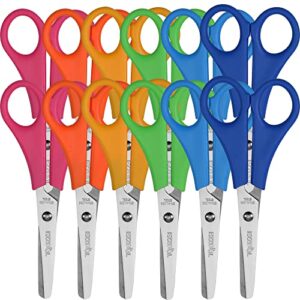 scissors bulk for kids, ezzgol 12 pack 5” safety blunt tip student scissors, 6 assorted colors kid craft scissors for cutting regular paper,construction paper,cards