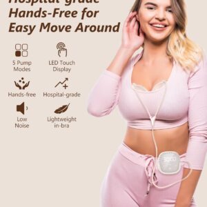 Wearable Electric Breast Pumps, Hands-Free Breastfeeding Pump, BPA Free Nursing Double Breast Milk Pumps with 5 Modes & Touch Panel, LED Display, Split Designed, 21MM/24MM Insert Funnels