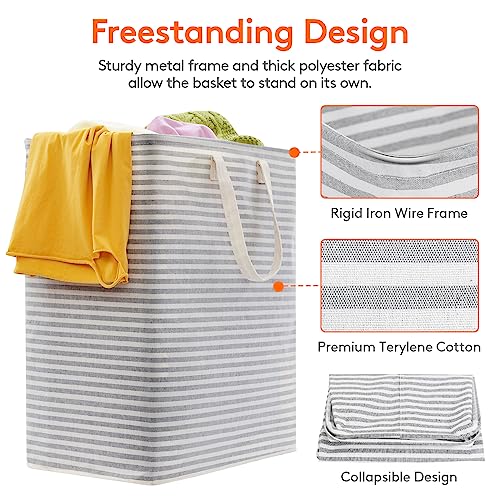 Lifewit 2 Pack Laundry Hamper Large Collapsible Laundry Baskets, Freestanding Waterproof Clothes Hamper with Easy Carry Handles in Laundry Room Bedroom Bathroom College Dorm for Adults, Grey, 2 x 75L