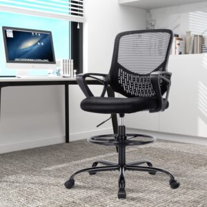 Tall Office Chair, Drafting Chair, Standing Desk Chair, High Adjustable Office Mesh Chair, Ergonomic Counter Height Computer Rolling Chair with Armrests and Foot-Ring for Bar Height Desk