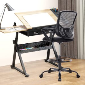 Tall Office Chair, Drafting Chair, Standing Desk Chair, High Adjustable Office Mesh Chair, Ergonomic Counter Height Computer Rolling Chair with Armrests and Foot-Ring for Bar Height Desk