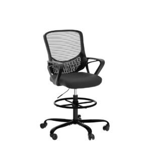 Tall Office Chair, Drafting Chair, Standing Desk Chair, High Adjustable Office Mesh Chair, Ergonomic Counter Height Computer Rolling Chair with Armrests and Foot-Ring for Bar Height Desk