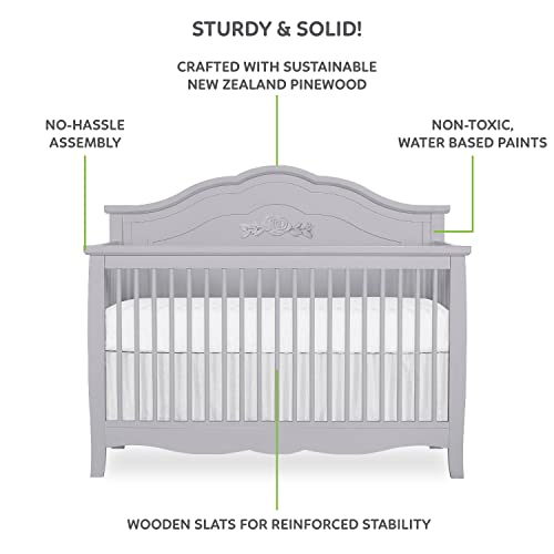 SweetPea Baby Rose 4-in-1 Convertible Crib in Silver Shimmer, Baby Crib with Spindles, Greenguard Gold Certified, Easy Assembly, Sustainable New Zealand Pinewood