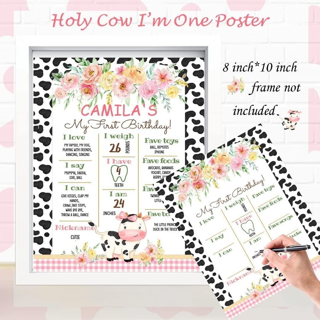 Fiesec Holy Cow I'm One Birthday Decorations, Cow First Birthday Party Supplies Girl, Cow Print 1st Decorations, 1st Birthday Girl Decorations