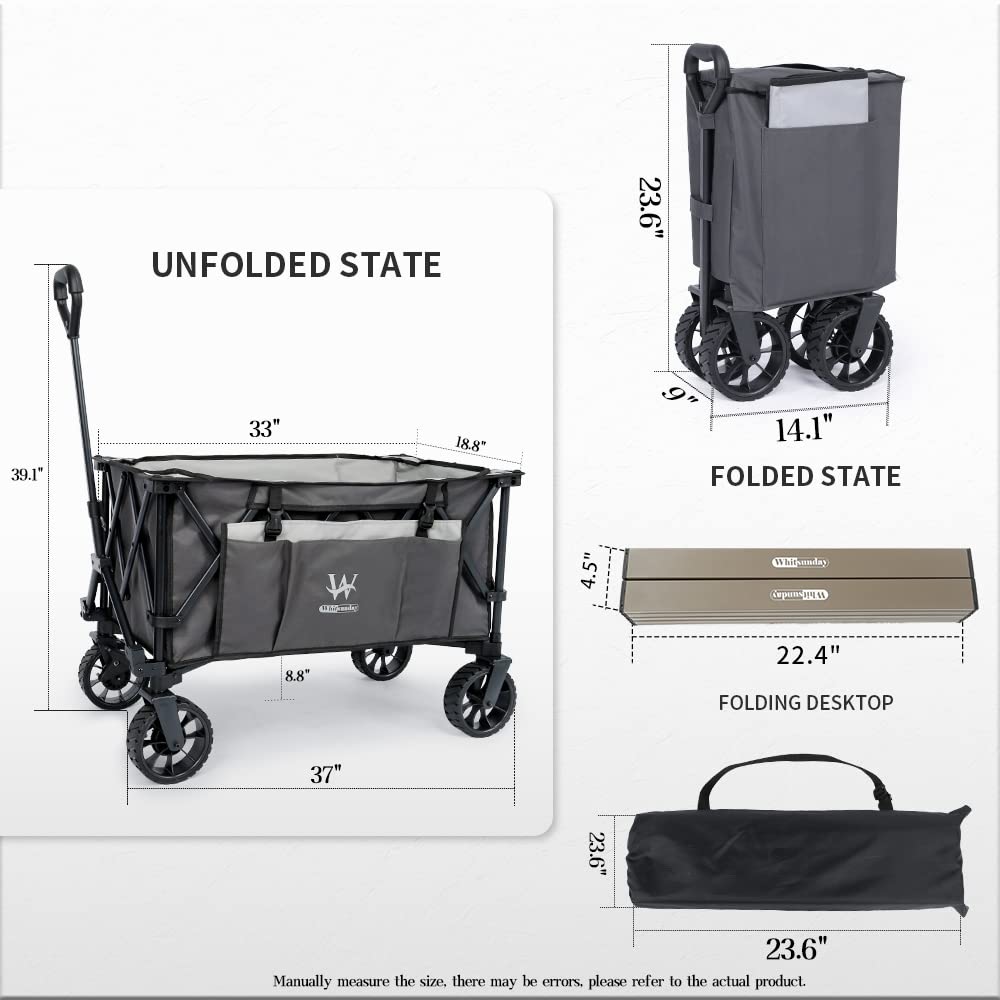 Whitsunday Folding Collapsible Utility Camping Park Wagon Cart with Aluminum Table Plate (Grey)