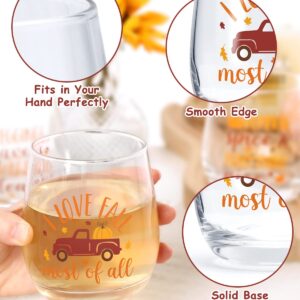 Nefelibata Fall Wine Glass Fall Cups Hello Fall Fall Leaves Pumpkin Spice Stemless Wine Glass Tumbler for Table Decor Wedding Birthday Thanksgiving Gift Ideas 12oz Set of 4