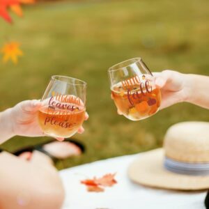 Nefelibata Fall Wine Glass Fall Cups Hello Fall Fall Leaves Pumpkin Spice Stemless Wine Glass Tumbler for Table Decor Wedding Birthday Thanksgiving Gift Ideas 12oz Set of 4