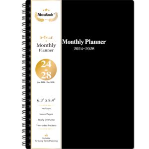 2024-2028 monthly planner/calendar - 5 year monthly planner 2024-2028 with tabs, jan 2024 - dec 2028, 6.4" x 8.5", 60 monthly planner, two-side pocket, 9 notes pages, suitable for long-term planning