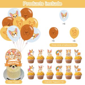 Corgi Party Decorations,Birthday Party Supplies For Corgi Dog Party Supplies Includes Banner - Cake Topper - 12 Cupcake Toppers - 18 Balloons -3 Corgi Foils Ballons