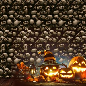 3Pcs Halloween Graveyard Skeleton Theme Party Decorations,Rectangle Plastic Smooth Surface Waterproof Catacombs Skull Sign Backdrop Tablecloth for Halloween Party Decoration and Supplies,54×108 inches