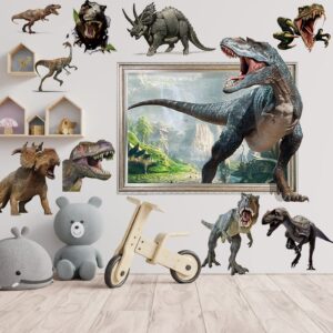 3D Dinosaur Wall Stickers Removable Vinyl Large Dino Stickers 10Pcs Peel and Stick Dinosaur Wall Decals for Family Living Room, Background Wall Decoration, Kids Boys Room