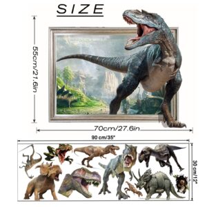 3D Dinosaur Wall Stickers Removable Vinyl Large Dino Stickers 10Pcs Peel and Stick Dinosaur Wall Decals for Family Living Room, Background Wall Decoration, Kids Boys Room