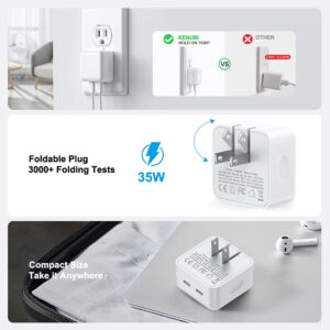 USB C Fast Wall Charger Block, 35W Dual USB C Port Fast Charging Block Power Adapter PD GaN Foldable USB Type C Plug Charger for MacBook Air, iPhone 15 14 13 12 11Pro Max XS XR, iPad Pro, AirPods Pro