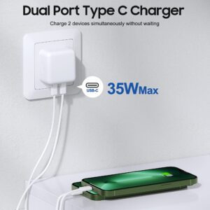 USB C Fast Wall Charger Block, 35W Dual USB C Port Fast Charging Block Power Adapter PD GaN Foldable USB Type C Plug Charger for MacBook Air, iPhone 15 14 13 12 11Pro Max XS XR, iPad Pro, AirPods Pro