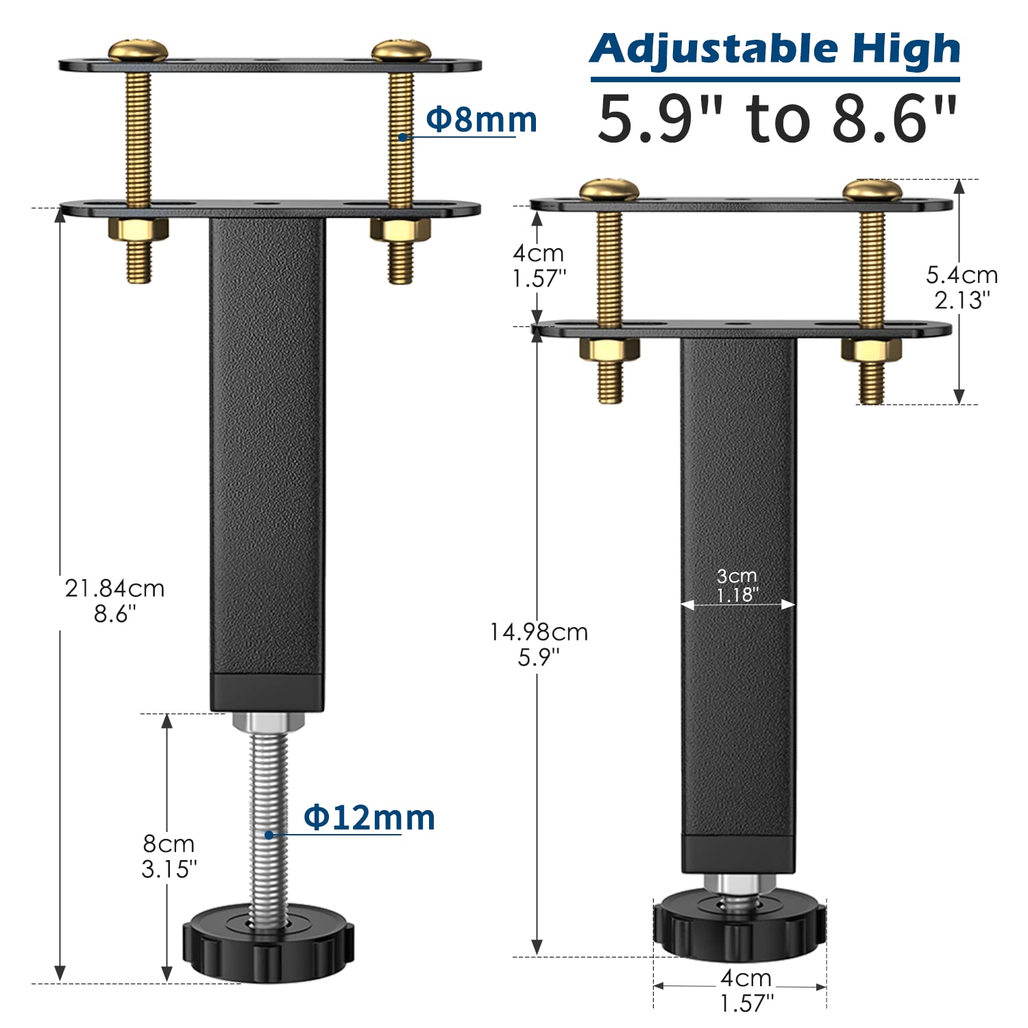 VETIN 4PCS Bed Support Legs, Adjustable Bed Frame Support Legs 5.9-8.6 Inch, Heavy Duty Center Support Legs for Steel Bed Frame or Wooden Bed, Furniture Replacement Leg for Sofa Cabine