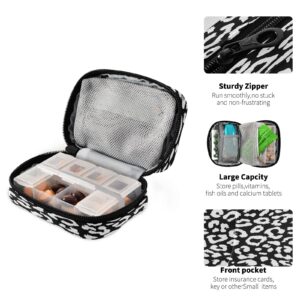 xigua Leopard Black and White Pattern 8 Compartments Travel Pill Organizer Moisture Proof Small Pill Box for Pocket Purse Daily Pill Case Portable Medicine Vitamin