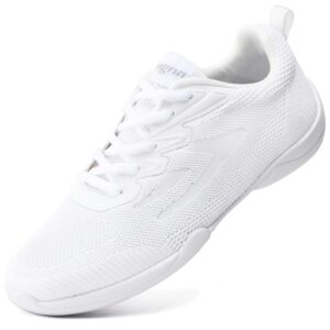 kkdom Adult & Youth White Cheerleading Shoes Lightweight Athletic Dance Training Competition Tennis Sneakers Cheer Shoes White US Size 13.5 M Little Kid