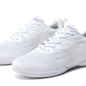 kkdom Adult & Youth White Cheerleading Shoes Lightweight Athletic Dance Training Competition Tennis Sneakers Cheer Shoes White US Size 13.5 M Little Kid