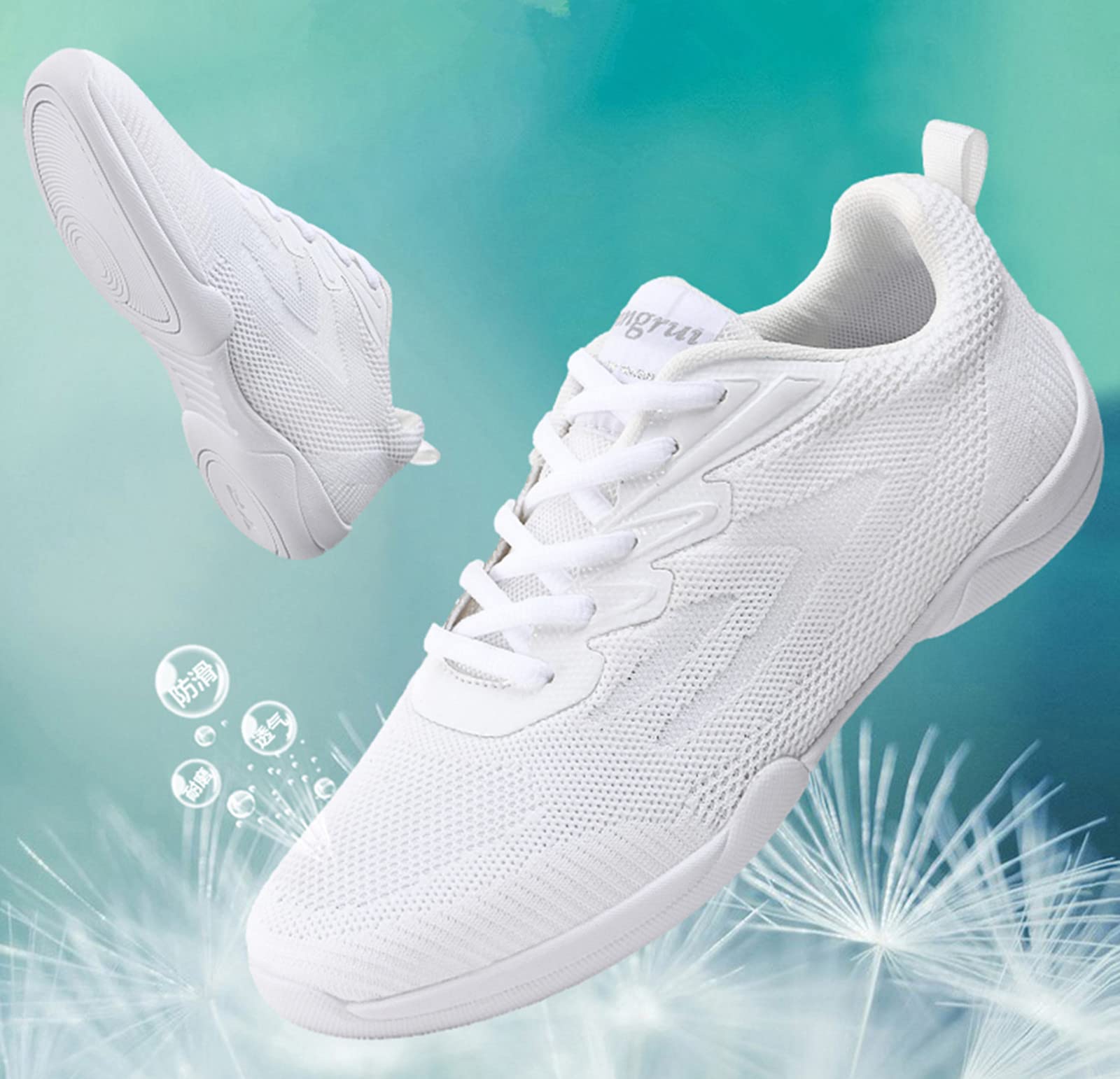 kkdom Adult & Youth White Cheerleading Shoes Lightweight Athletic Dance Training Competition Tennis Sneakers Cheer Shoes White US Size 13.5 M Little Kid