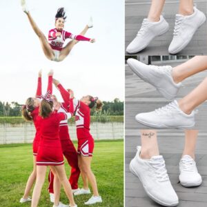 kkdom Adult & Youth White Cheerleading Shoes Lightweight Athletic Dance Training Competition Tennis Sneakers Cheer Shoes White US Size 13.5 M Little Kid