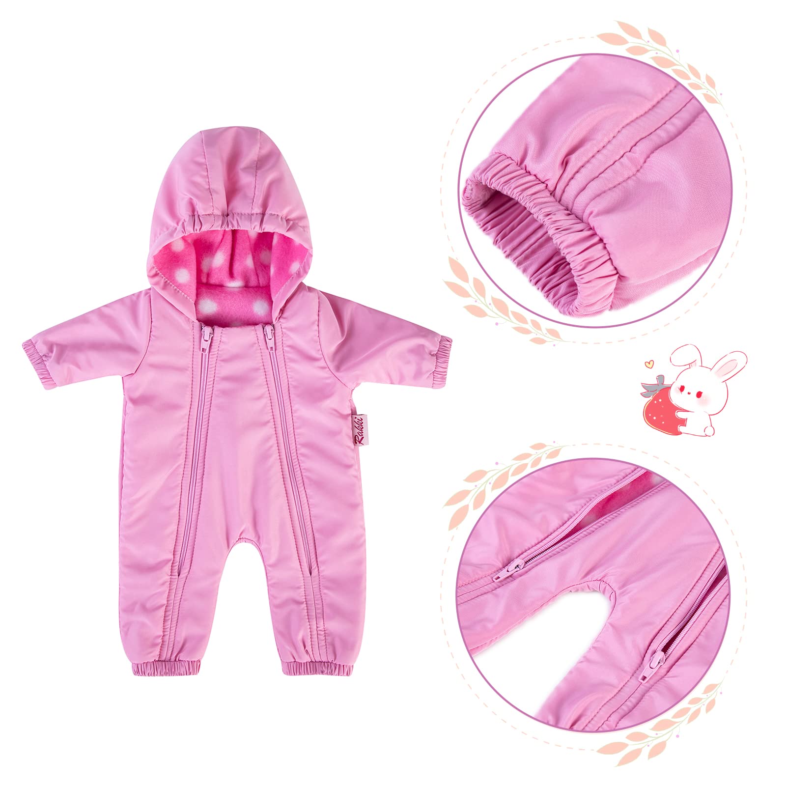 Rakki Dolli Doll Clothes Winter Romper Hooded Romper Pink Purple Outfit Snowsuit Thick Polar Fleece Warm Jumpsuit Fits 18" American Girl Doll 009