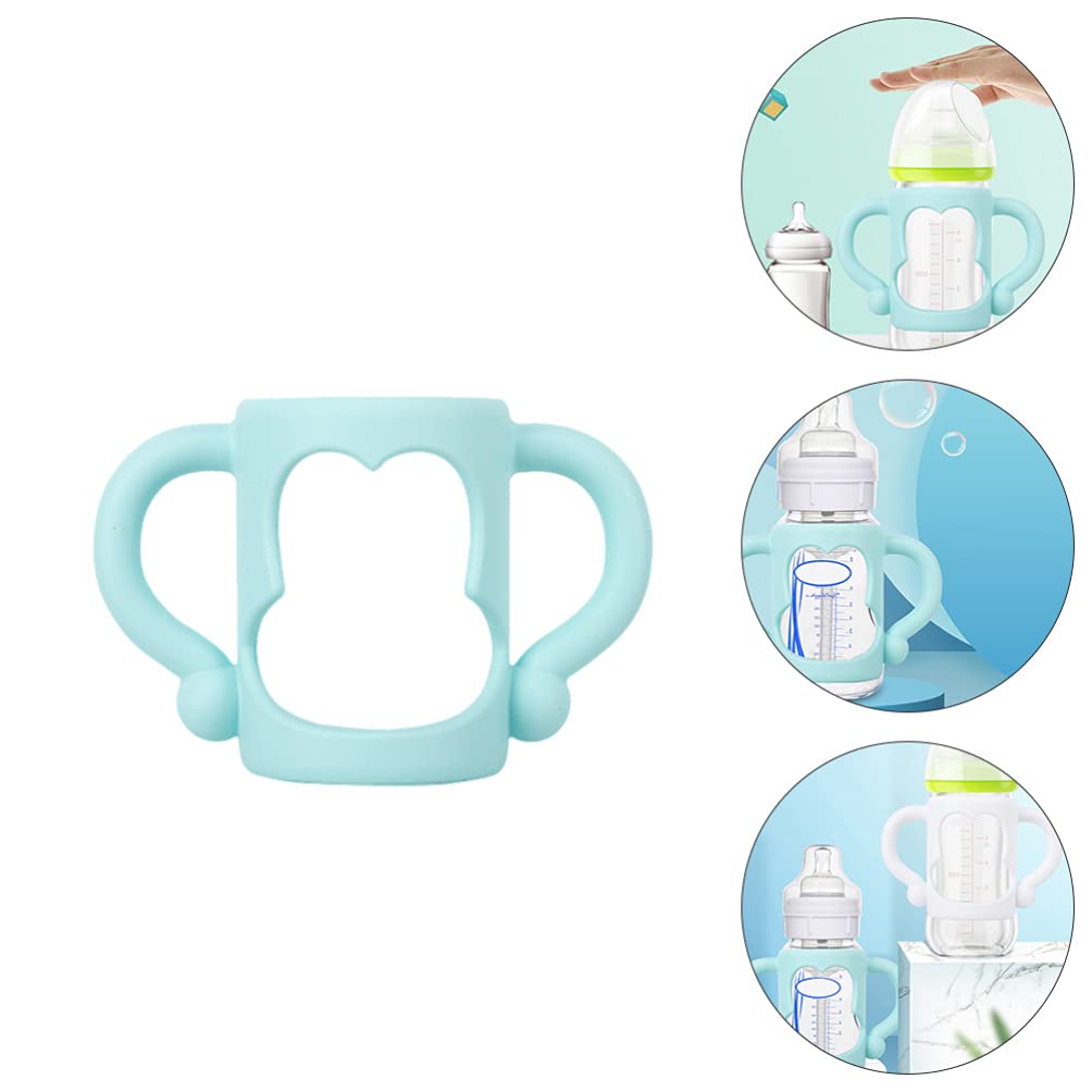 NUOBESTY Glass Water Bottle Sleeve 2Pcs Baby Bottle Handles Silicone Bottle Handles Standard Baby Bottles for Wide- Neck Baby Bottles (Blue) Baby Bottle Holder Grip