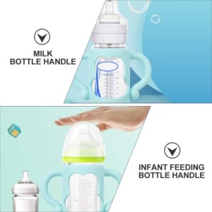 NUOBESTY Glass Water Bottle Sleeve 2Pcs Baby Bottle Handles Silicone Bottle Handles Standard Baby Bottles for Wide- Neck Baby Bottles (Blue) Baby Bottle Holder Grip