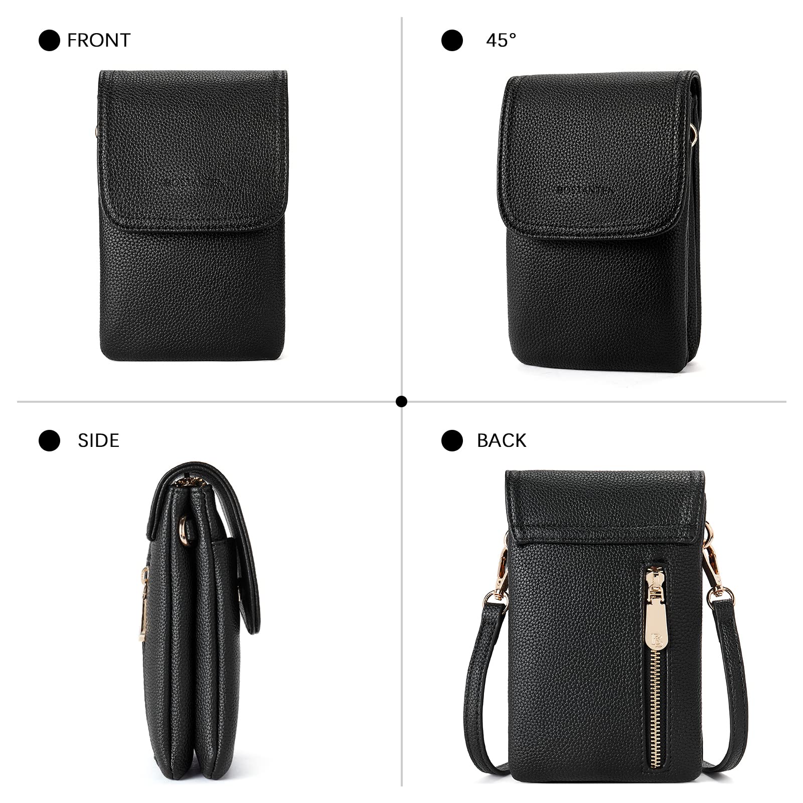 BOSTANTEN Leather Small Crossbody Bags for Women Designer Cell Phone Bag Wallet Purses Adjustable Strap Classic Black