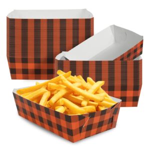 50 pcs fall party supplies buffalo plaid pumpkin food trays paper orange black buffalo plaid halloween thanksgiving party decorations christmas autumn turkey hot dog trays