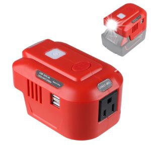 btrui for milwaukee m18 usb charger adapter, for milwaukee 150 watt powered inverter, 18v dc to ac 110v 120v converter with led light