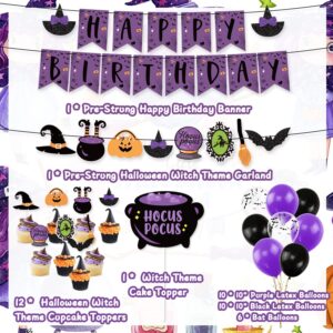 Halloween Birthday Party Decorations, Halloween Witch Party Decorations, Witch Birthday Banner Hocus Pocus Cake Topper Balloons for Halloween Witch Birthday Baby Shower Hocus Pocus Party Supplies