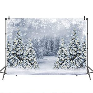 Mocsicka Winter Scene Backdrop Snowy Christmas Pine Tree Halo Spots Photography Background White Wonderland Snowflake Forest Party Holiday Photoshoot Props (White, 7x5ft)