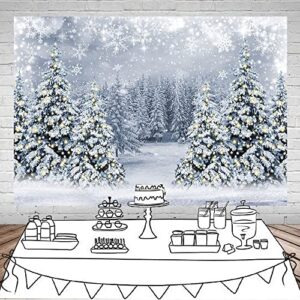 Mocsicka Winter Scene Backdrop Snowy Christmas Pine Tree Halo Spots Photography Background White Wonderland Snowflake Forest Party Holiday Photoshoot Props (White, 7x5ft)