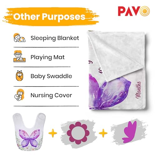 Pavo Premium Sunflower Milestone Blanket for Baby Girls - Includes Exclusive Leaf Frame - Personalized Monthly Baby Milestone Blanket for Newborn Essential - 60"x40" Sunflower Baby Girl Stuff