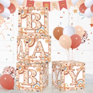 boho rainbow baby shower balloons boxes party decorations 4pcs blocks baby shower decoration for baby girl birthday party backdrop boho rainbow party decorations