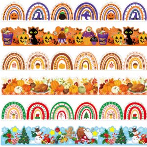 nezyo 72 pieces christmas bulletin board borders thanksgiving fall bulletin board trim halloween winter trim rainbow blackboard border sticker school decoration borders, 6 styles (cute style)