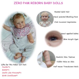 Zero Pam Realistic Reborn Baby Toddler Girl Dolls 24 Inch Lifelike Rebon Dolls Silicone Vinyl Soft Weighted Body Real Look Newborn Toddler Doll Handmade Birthday Gift with Accessories Collection