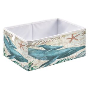 DOMIKING Retro Whale Storage Baskets for Shelves Foldable Collapsible Storage Box Bins with Fabric Bins Cube Toys Organizers for Pantry Bathroom Baby Cloth Nursery,11 x 11inch