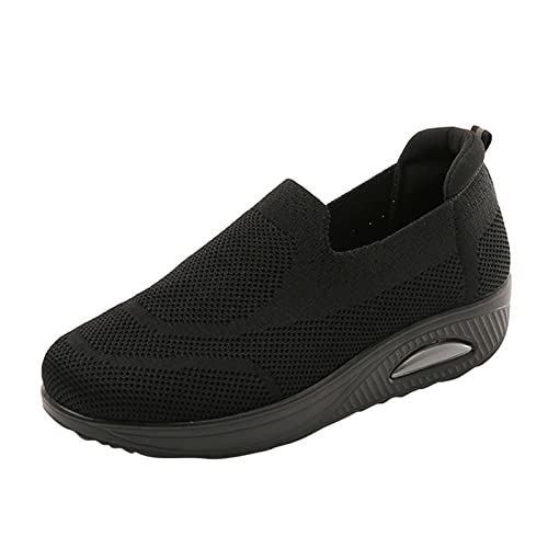 Mesh Breathable Sneakers for Women Fashion Wedge Platform Slip-on Sports Walking Shoes Non Slip Shaking Shoes Casual Shoes, Black, 8.5