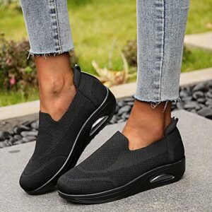 Mesh Breathable Sneakers for Women Fashion Wedge Platform Slip-on Sports Walking Shoes Non Slip Shaking Shoes Casual Shoes, Black, 8.5