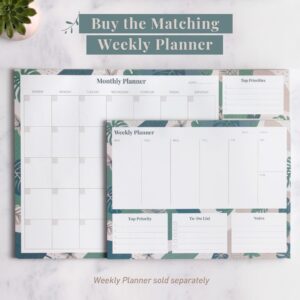 Rileys & Co Monthly Planner Desk Pad, Undated Planner Calendar with 52 Tearaway Sheets, Wide To Do Planner Notepad with Top Priorities and Notes, 16.5 x 11.4 Inches (Floral)