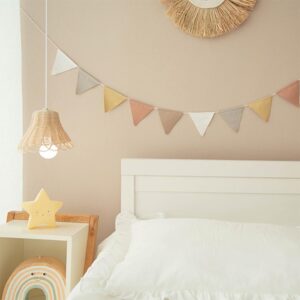 3.93 Feet Triangle Flag Banner Bunting Pennant for Kids Teepee Tent,Party and Room Decoration,10 Pcs Single Sided Cotton Fabric Flag，Children's Room Decoration of Baby's Room