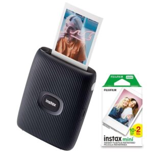 fujifilm instax mini link instant smartphone printer (dark denim) with fujifilm instax mini film (10 exposures, white, 2-pack) bundle (3 items)