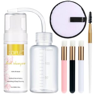 100ml eyelash extension cleanser lash mousse unsent lash shampoo for extensions, natural lashes makeup & mascara remover professional & self use with cotton puff lash cleanser 3.38oz