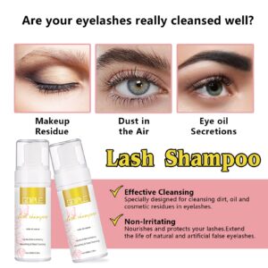 100ml Eyelash Extension Cleanser Lash Mousse Unsent Lash Shampoo for Extensions, Natural Lashes Makeup & Mascara Remover Professional & Self Use with Cotton Puff Lash Cleanser 3.38Oz