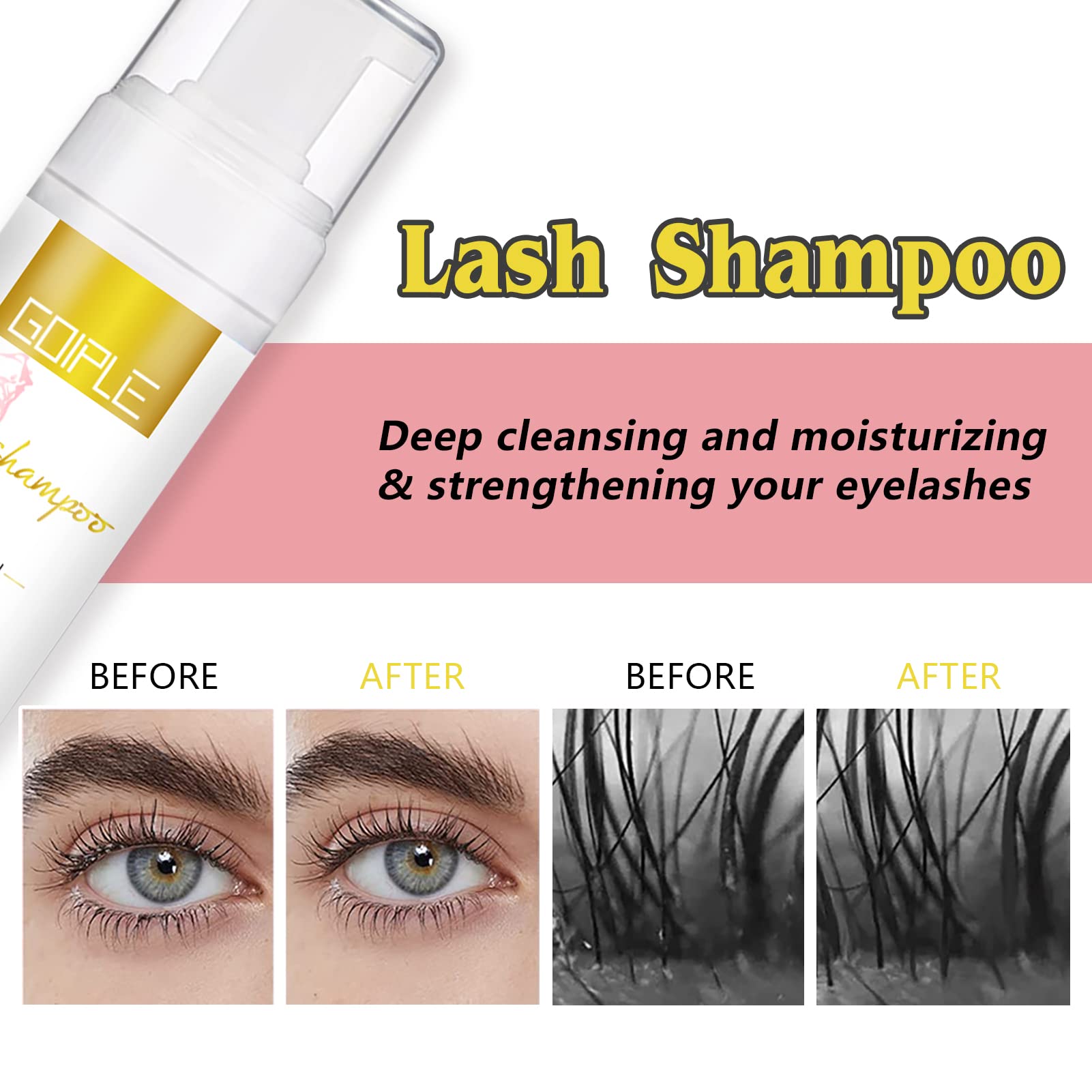 100ml Eyelash Extension Cleanser Lash Mousse Unsent Lash Shampoo for Extensions, Natural Lashes Makeup & Mascara Remover Professional & Self Use with Cotton Puff Lash Cleanser 3.38Oz