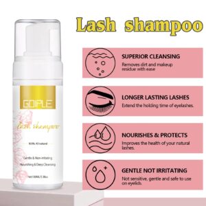 100ml Eyelash Extension Cleanser Lash Mousse Unsent Lash Shampoo for Extensions, Natural Lashes Makeup & Mascara Remover Professional & Self Use with Cotton Puff Lash Cleanser 3.38Oz