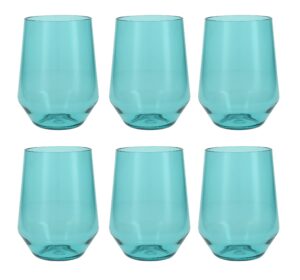 fortessa sole copolyester outdoor drinkware, stemless wine glass, aqua sky blue green